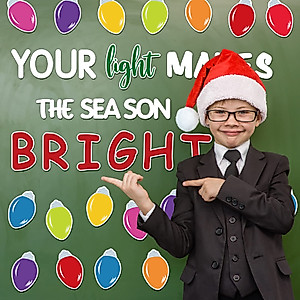 Whaline 43Pcs Light Bulbs Cutouts Bulletin Board Cutouts Christmas Cut Outs with 100 Glue Points Your Light Make The Season Bright Letter Paper Cutting for Xmas Home School Classroom Party Supplies