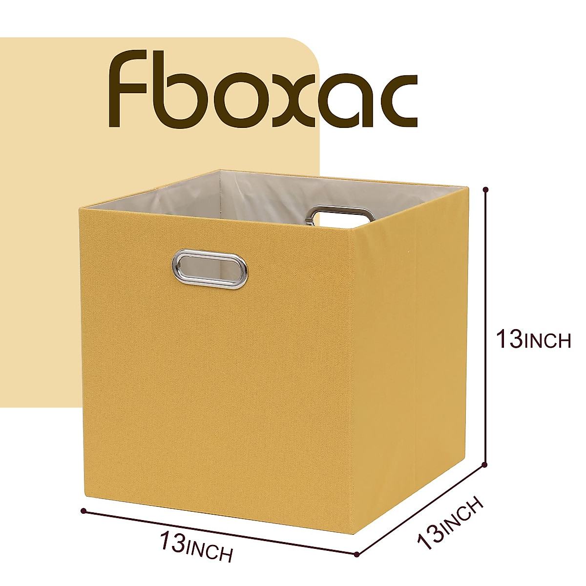 Fboxac Collapsible Organization Basket Fabric Foldable Box with Handles, 13x13 Cube Storage Bins Set of 4, Thick and Heavy Duty Storage Baskets for Shelves Kallax Bedroom Dormitory Toy Clothes, Yellow