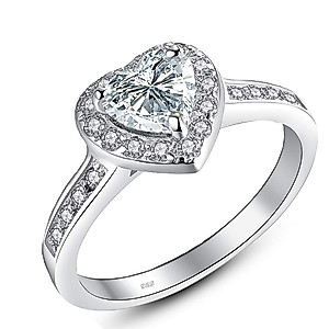 MABELLA Sterling Silver Jewelry 1.90 CT Halo Heart Engagement Ring Cubic Zirconia Promise Rings for Women Size 8