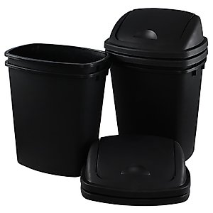 Asking 10 Gallon Kitchen Garbage Can with Swing Top, 4 Pack Plastic Kitchen Trash Bins with Swing Lid, Black