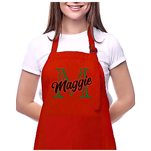 Custom Aprons for Women with Pockets, Mother Day Gift for Mom, Grandma, Personalized Kitchen Gifts for Mom, Grandma, Mother, Women, Wife, Aprons for Cooking, Unique Cute Design Aprons with Custom Name