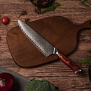 Chef Knife Damascus 8 Inch Japanese Professional Gyuto Vg10, High Carbon Steel Core With 67 Layer Stainless Steel Forged For Kitchen Cooking with Wood Handle