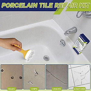 Porcelain Repair Kit, Fiberglass Tub Repair Kit, Shower Sink, Bathtub and Countertop Tile Repair Kit, Repair Chips Dents Cracks Scratches from Ceramic, Marble, Quartz, Resin, Acrylic (White)