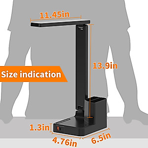 Desk Lamp,Desk Lamps for Home Office,COZOO LED Desk Lamp with 2 USB Charging Ports,2 Pen Holders,1 Outlet,3 Color 3 Brightness Levels,Touch/Memory/Timer,LED Desk Light Small Desk Lamp Kids Study Lamp
