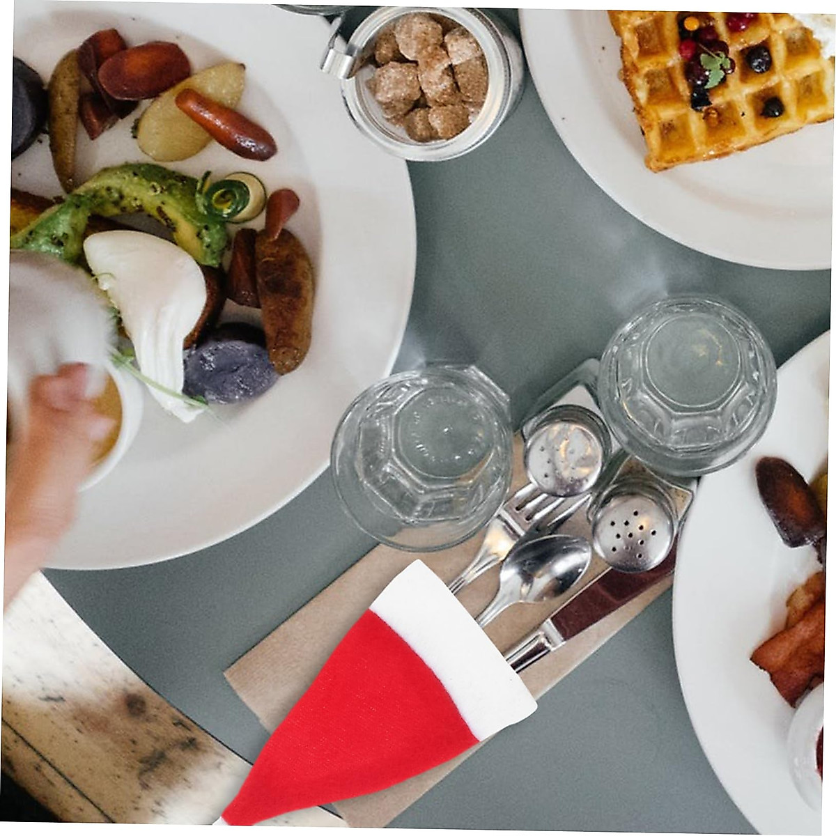 SEWACC 24pcs Christmas Santa Hats Silverware Holders Mini Christmas Hat Christmas Cutlery Holders Xmas Party Table Dinnerware Flatware Decor