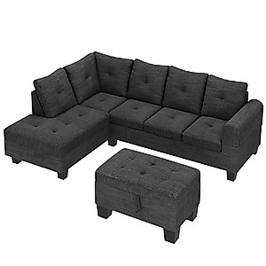 AWQM Modular Sectional Sofa with Ottoman, Fabric L-Shaped Couch with Chaise & Cup Holders, Living Room Furniture Sets Sectional Sofa Set, 6 Seat Corner Couch Sofa for Living Room, Apartment