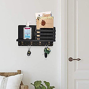 Y&ME YM Key Holder for Wall, Mail Organizer Wall Mount, Wood Key Rack Key Hooks for Wall, Mail Holder Wall Mount, Floating Shelf Rustic Home Decor for Entryway or Mudroom