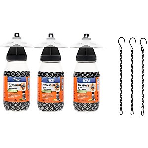 Plexon 3 Pack of TERRO Fly Magnet, Reusable Fly Trap - Includes 3 Fly Bait Packet and 3 Heavy Duty 9.5 PLEXON Hanging Chain (3 Traps)