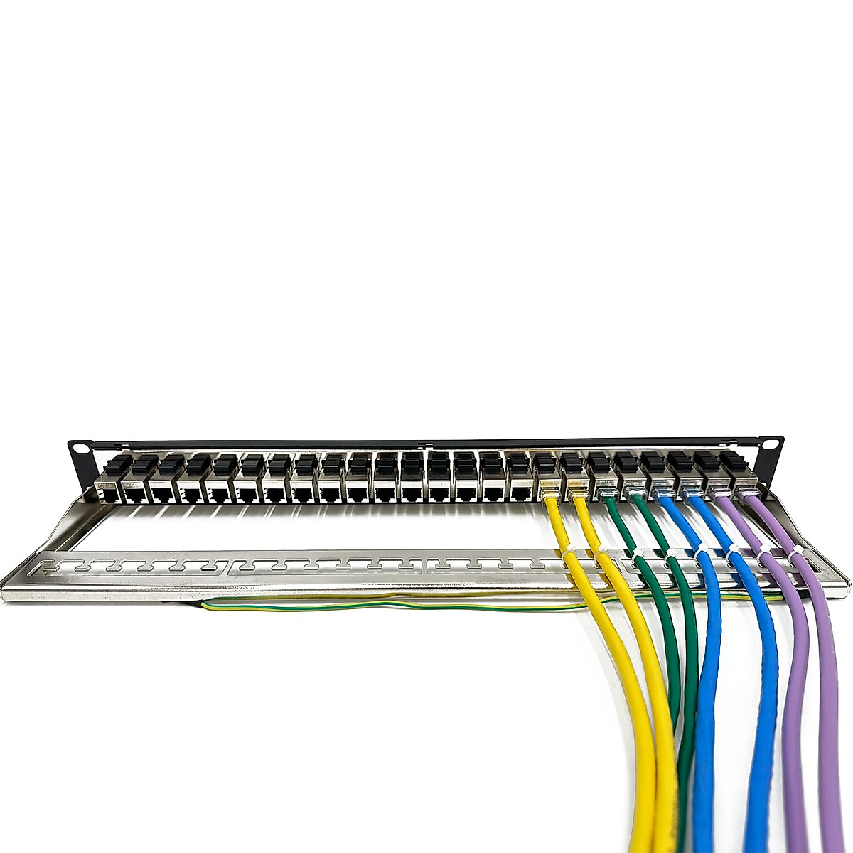 ETS 24-Port CAT6A FTP Shielded 1U Patch Panel 19-Inch Loaded w/Tool-Less Keystone Jacks Rackmount or Wallmount