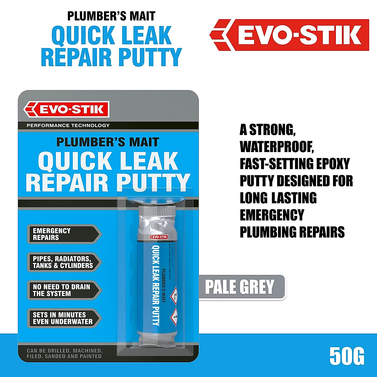 Evo-Stik 30812665 50 g Plumbers Mait Quick Leak Repair Putty Sealant - Brown