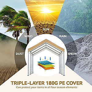 ADVANCE OUTDOOR 10x20 ft Heavy Duty Carport Car Canopy Garage Shelter Boat Party Tent Shed with Removable Sidewalls and Zipper Doors, Beige