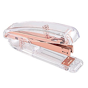 Unime Rose Gold Stapler Acrylic Desktop Stapler with 1000 PCS Rose Gold Staples and 10 Pieces Blinder Clips for Office School Home Accessory