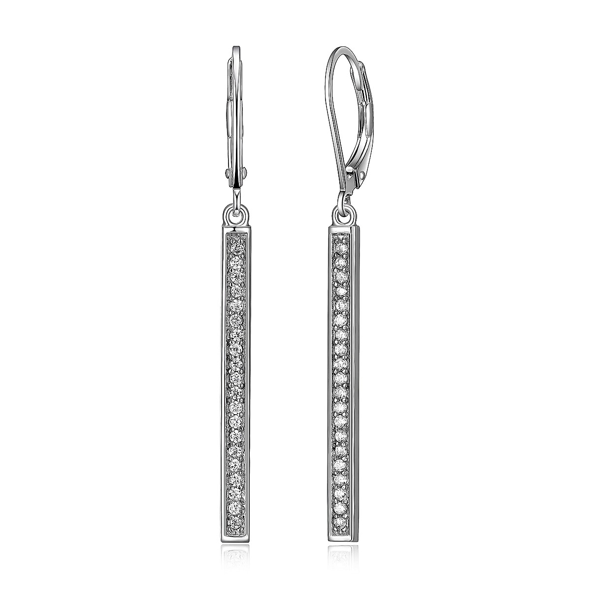 MORGAN & PAIGE .925 Sterling Silver Cubic Zirconia Vertical Bar Drop Earrings 1-3/4" Linear Dangle Earrings For Women