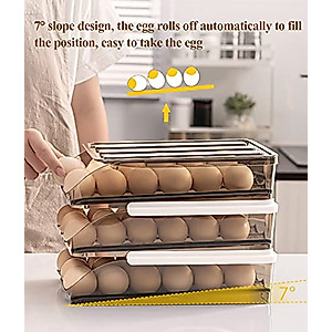 Egg container for refrigerator Automatic Rolling, Egg holder Storage box Drawer, Egg Tray Fridge Organizer For Household, Smart Stackable Devil Egg Container with Lid (Three Layers)