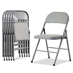 Karl home 6 Pack Grey Folding Chairs with Padded Seats for Outdoor & Indoor, Portable Stackable Commercial Seat with Steel Frame for Events Office Wedding Party, 330lbs Capacity
