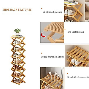 Comeon Shoes Rack for Front Door,Space Saving Wooden Shoes Organizer Entryway Corner Folding Shoe Shelf ([tawny] 4 layers)