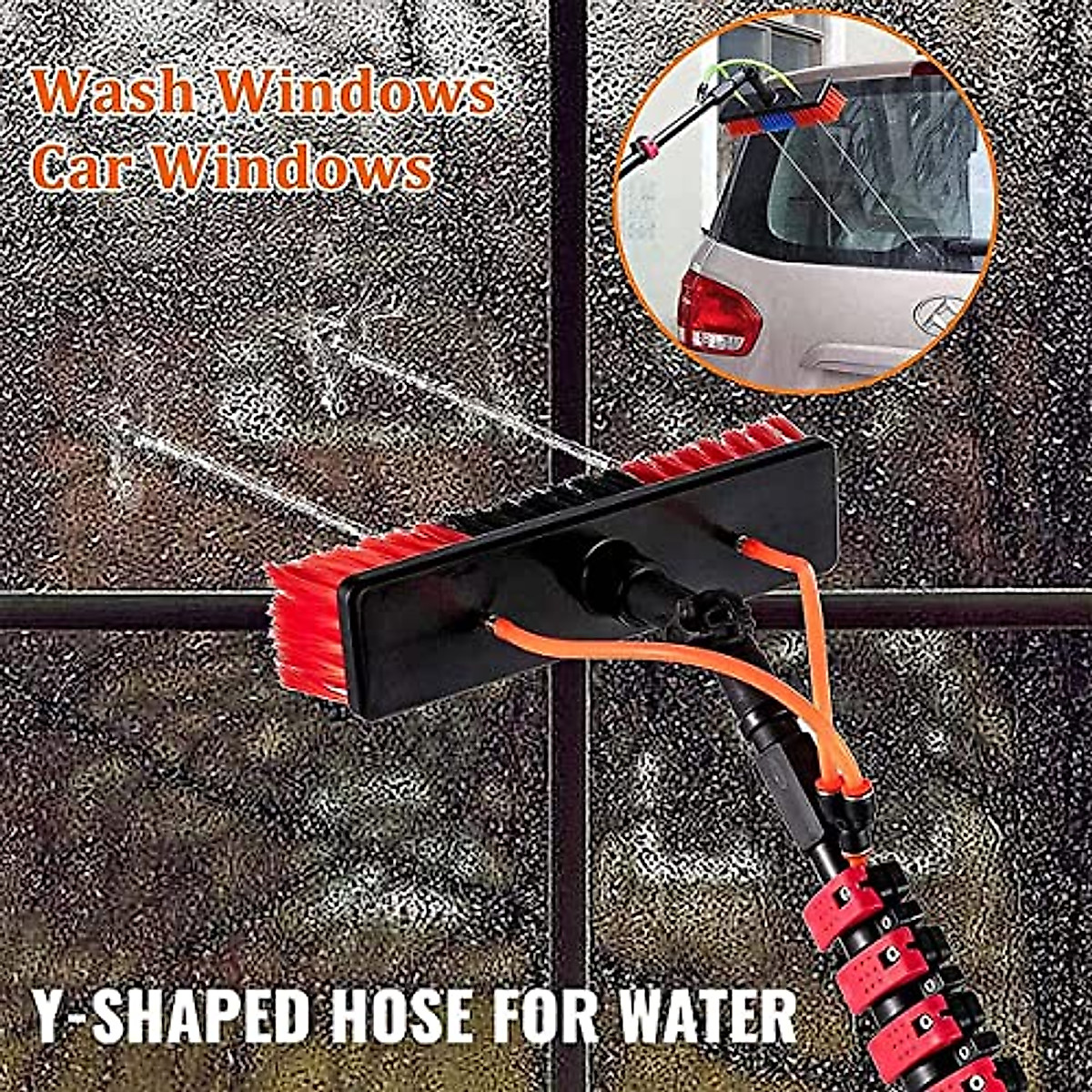 Glass Cleaning Brush, Home Water Fed Telescopic Pole Kit Solar Panel Brush Rotating for Solar Photovoltaic Panel, Car Trucks Windows Washing, 2 Water Pores,10.8m/36ft