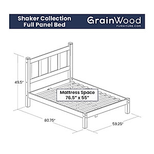 Grain Wood Furniture Shaker Solid Wood Panel Platform Bed, Full Size, Cherry