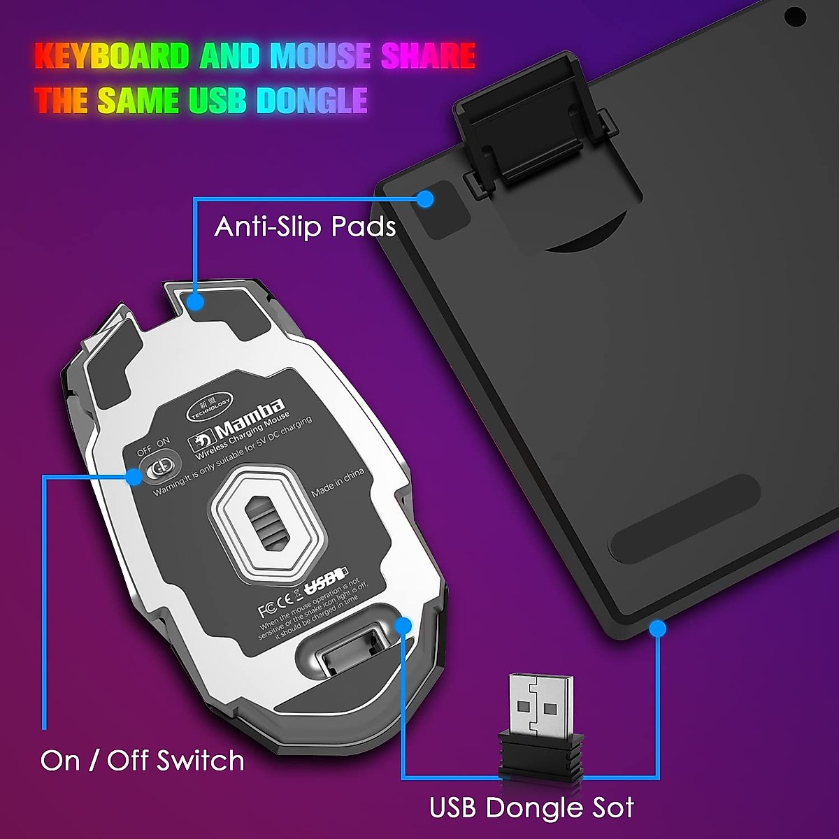 FELICON Rechargeable 2.4G Wireless Keyboard and Mouse Combo Suspended Keycap Mechanical Feel Backlit Gaming Keyboard & Mouse Adjustable Breathing Lamp for Laptop Computer and Mac