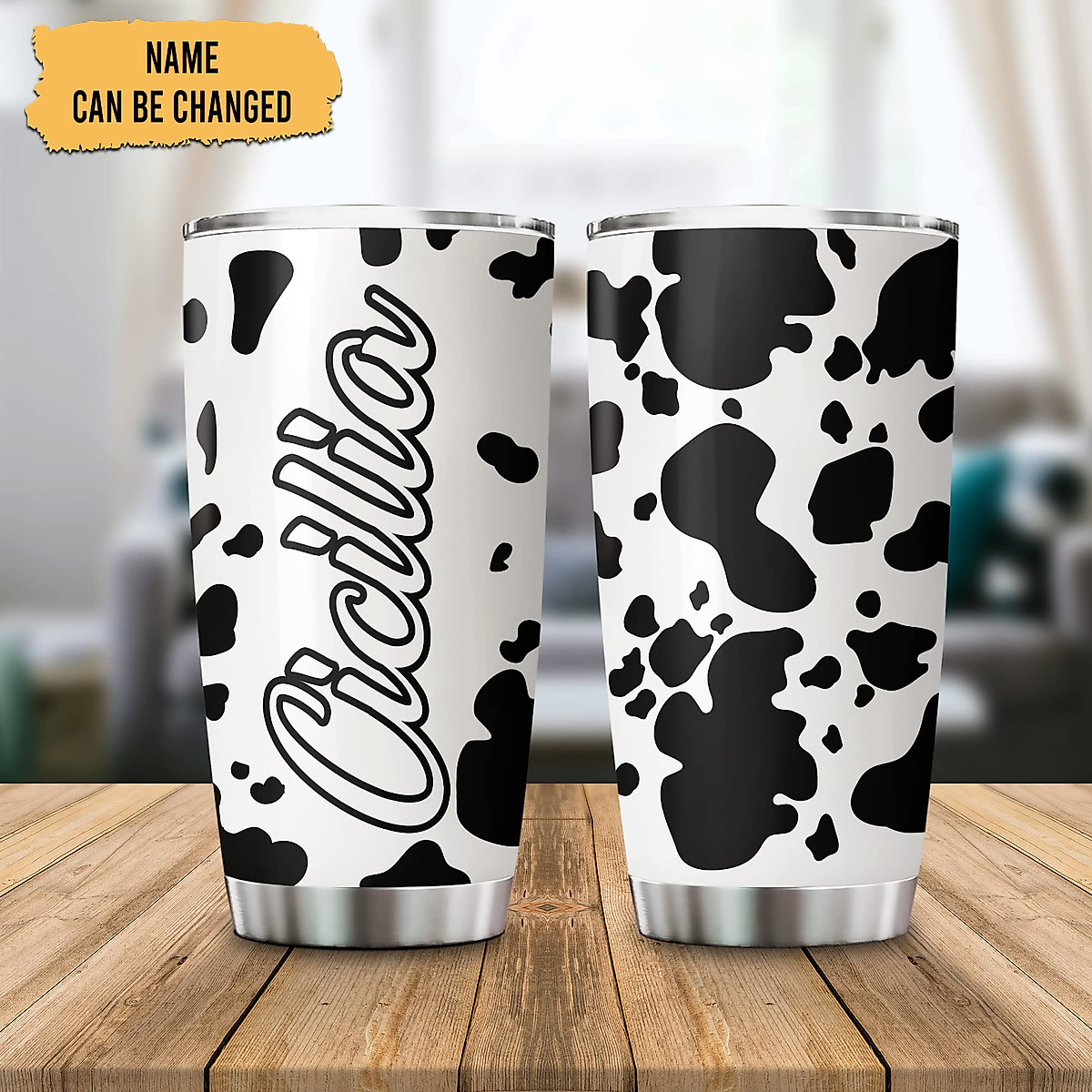 Hyturtle Personalized Gifts For Cow Lover - Birthday Christmas - Dairy Cow Print Custom Name Stainless Steel Tumbler 20oz With Straw Lid - Farm Lover Gifts For Her Women Girl Daughter Friend