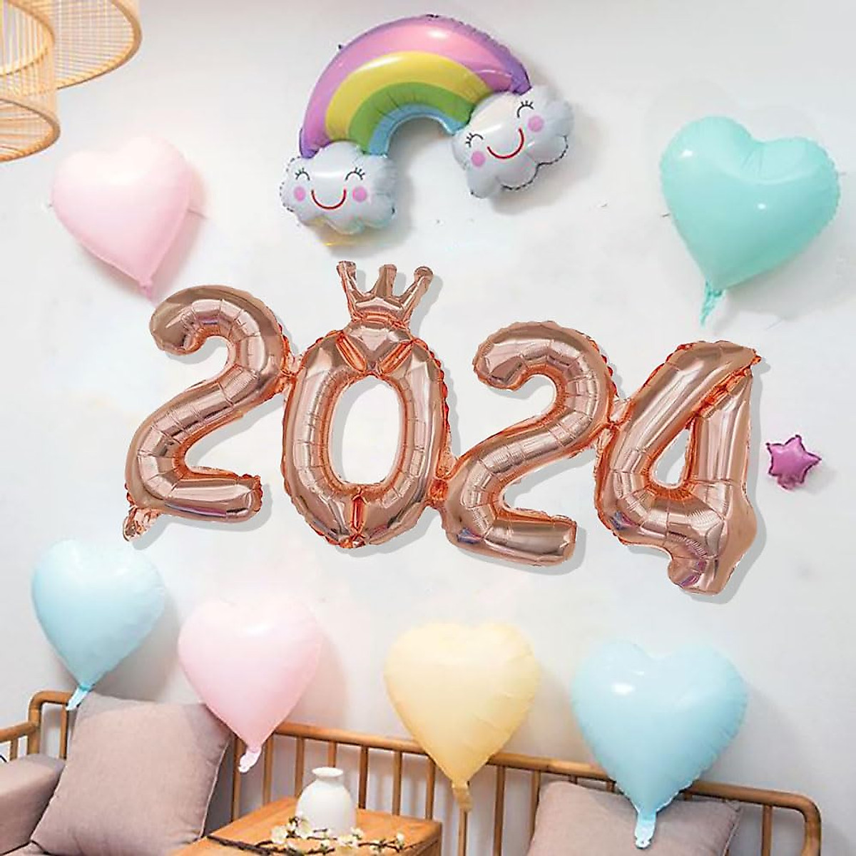 Myhiju 3Pcs 2024 Balloons,2024 Silver Balloons Party Balloons 2024 Number Gold Balloon Mylar Balloons 2024 Rose Gold Foil Balloons Helium Balloon for Class of 2024 Decorations New Years Decorations