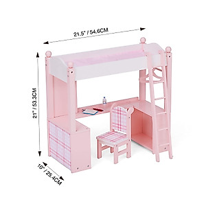 Sophia's 18" Inch Doll Accessories, 9 Piece Aurora Princess White and Pink Loft Bed Bunk Desk, Chair and Accessories