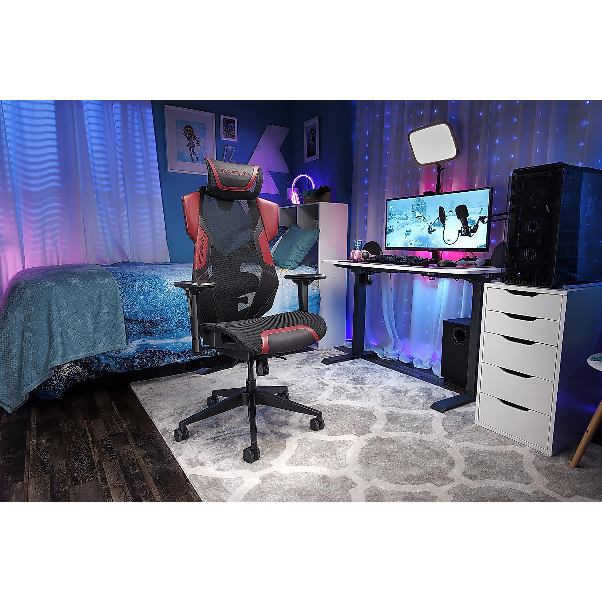 RESPAWN FLEXX Mesh Gaming Chair With Lumbar Support, Ergonomic Gaming Chair with Recline/Tilt Tension Controls, Adjustable Arms, 300lb Max Weight With Wheels for Computer/Desk/Office - Red
