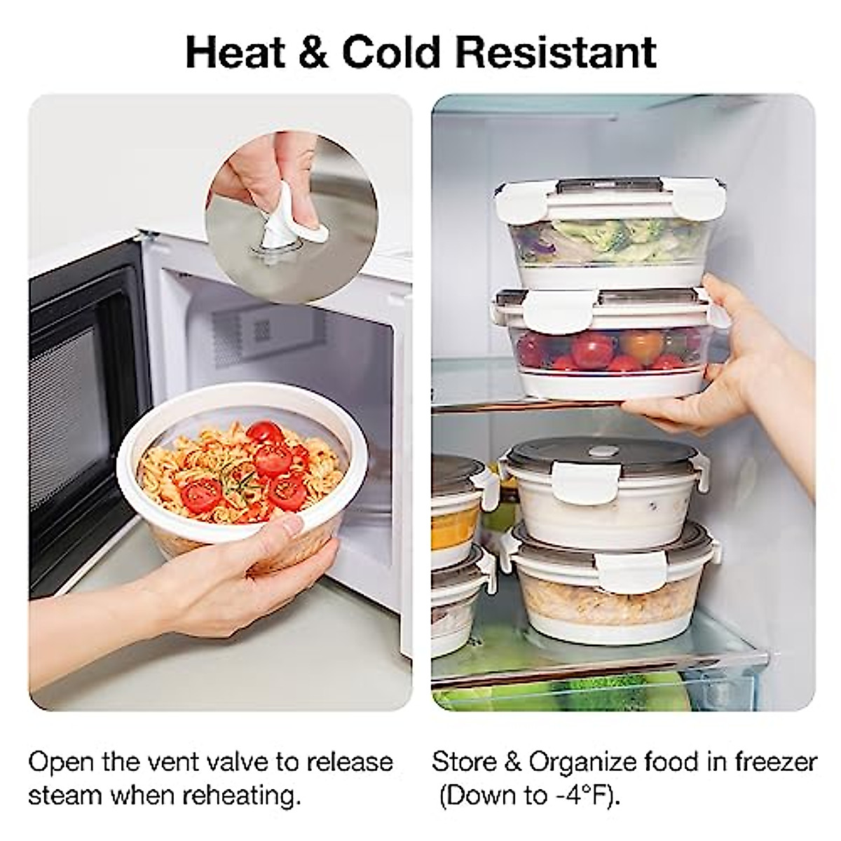 GREENTEC 2 Pack Collapsible Food Storage Containers with Lid, Airtight Meal Bowls, Meal Box for Travel, Picnic, Camping, Dishwasher Microwave Freezer Safe, BPA Free, Large