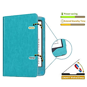 RSAquar Case Fits All-New 6" Kindle 11th Generation 2022 Release - Smart Cover with Hand Strap, Card Slot and Foldable Stand for for Kindle 2022, Sky Blue