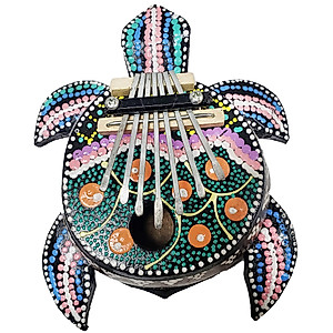Turtle Kalimba Coconut Shell Body Amplify Sound Steel Tines Resonant Sound Amazing Clear Musical Notes - Soothing Tones Can Be Played for Meditative Calm and Relaxation Unique Coastal Décor (Dot Art)