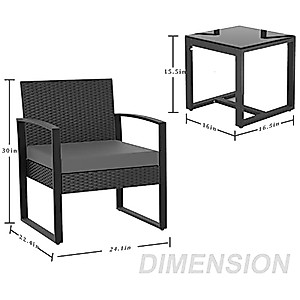 KHOLH 3 Pieces Patio Furniture Set Modern Bistro Set Outdoor Rattan Porch Chair Conversation Sets with Coffee Table