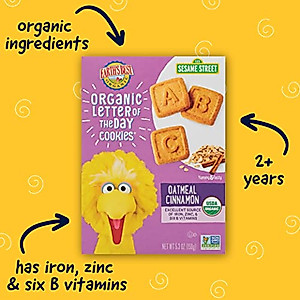 Earth's Best Organic Kids Snacks, Sesame Street Toddler Snacks, Organic Letter of the Day Cookies for Toddlers 2 Years and Older, Oatmeal Cinnamon, 5.3 oz Box (Pack of 6)