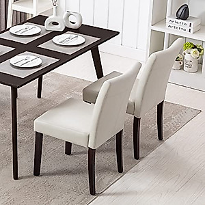 Watson & Whitely Upholstered Kitchen & Dining Room Chairs with Low Back, Faux Leather Armless Dining Chairs with Solid Wood Legs, Set of 2, Saddle Brown