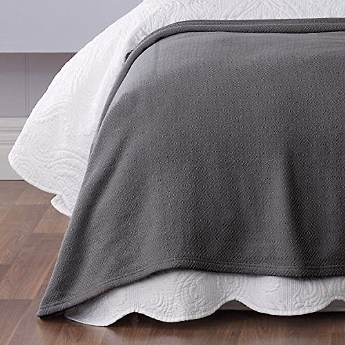 Cotton Throw Blanket Queen Size for Bed - Diamond Weave Blankets, Grey Soft Lightweight Woven Throw Blankets for Couch Bed Sofa Travel 100% Cotton Blankets & Throws - 90x90 inches