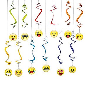 EMOJI HANGING SWIRLS - Party Decor - 12 Pieces
