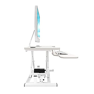 VERSADESK® PowerPro Elite 48” x 24" – App Controlled X-Large Electric Standing Desk Converter w/USB Charging Port. Raises up to 20”. Fully Assembled – Includes LED Lights. Supports 80 lbs. – White