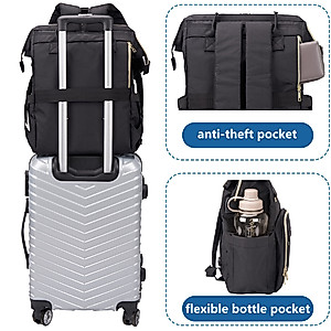 Erihop Teacher Backpack 17 Inch Laptop Bag for Women Fashion Backpack Purse, Work Backpack Tote Computer Bag with Charging Port,Travel Backpack, Grey&Pink