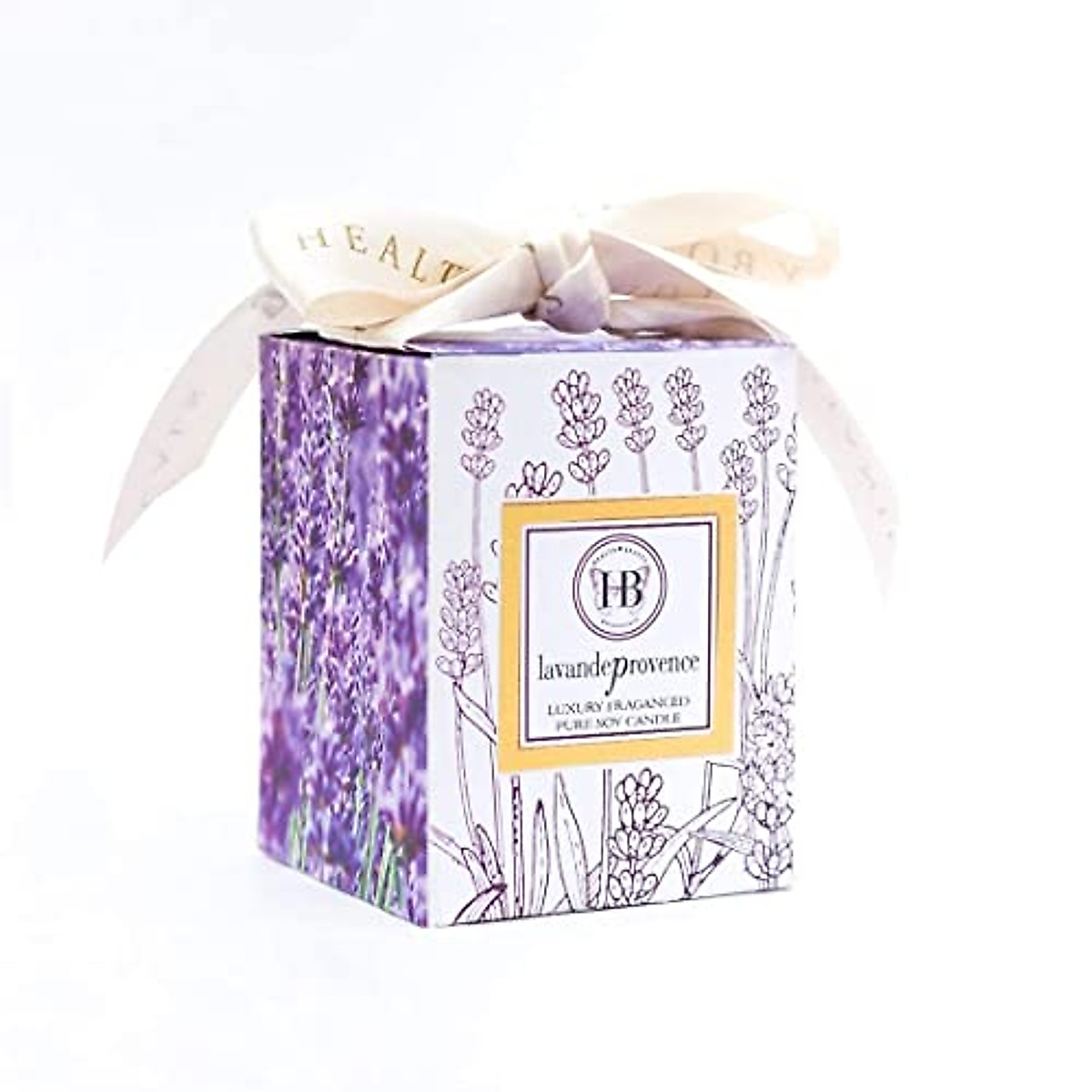 HB Botanicals Luxury Candle Lavande Provence Highly Scented Soy Candle Lavender Wax. Clean Burn in 7.5 Oz Frosted Gold Glass. Beautiful Gold Embossed Gift Box. Gift Wrapped! Safe Cotton Wick
