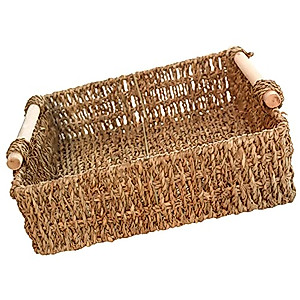 Hand- Bedroom Water Basket or Wooden Bins Key Paper Laundry Handmade Cm Woven Straw Makeup Pot Bread Handle, Retro Xxcm Wood Towels S Seagrass Toilet Cosmetics .x.x.