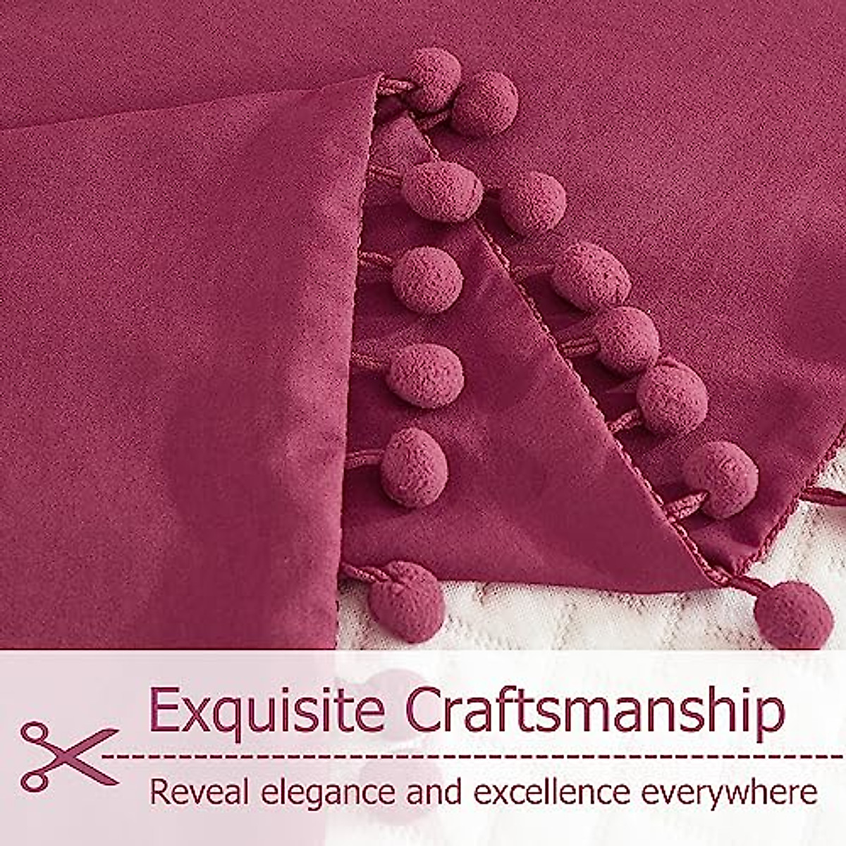 Andency Pom Pom Fringe Duvet Cover Queen Size (90x90 Inch), 3 Pieces (1 Solid Burgundy Red Duvet Cover, 2 Pillowcases) Soft Washed Microfiber Duvet Cover Set with Zipper Closure, Corner Ties