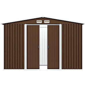 Festnight Garden Storage Shed with 4 Vents Metal Steel Double Sliding Doors Outdoor Tood Shed Patio Lawn Care Equipment Pool Supplies Organizer Brown 101.2 x 80.7 x 70.1 Inches (W x D x H)