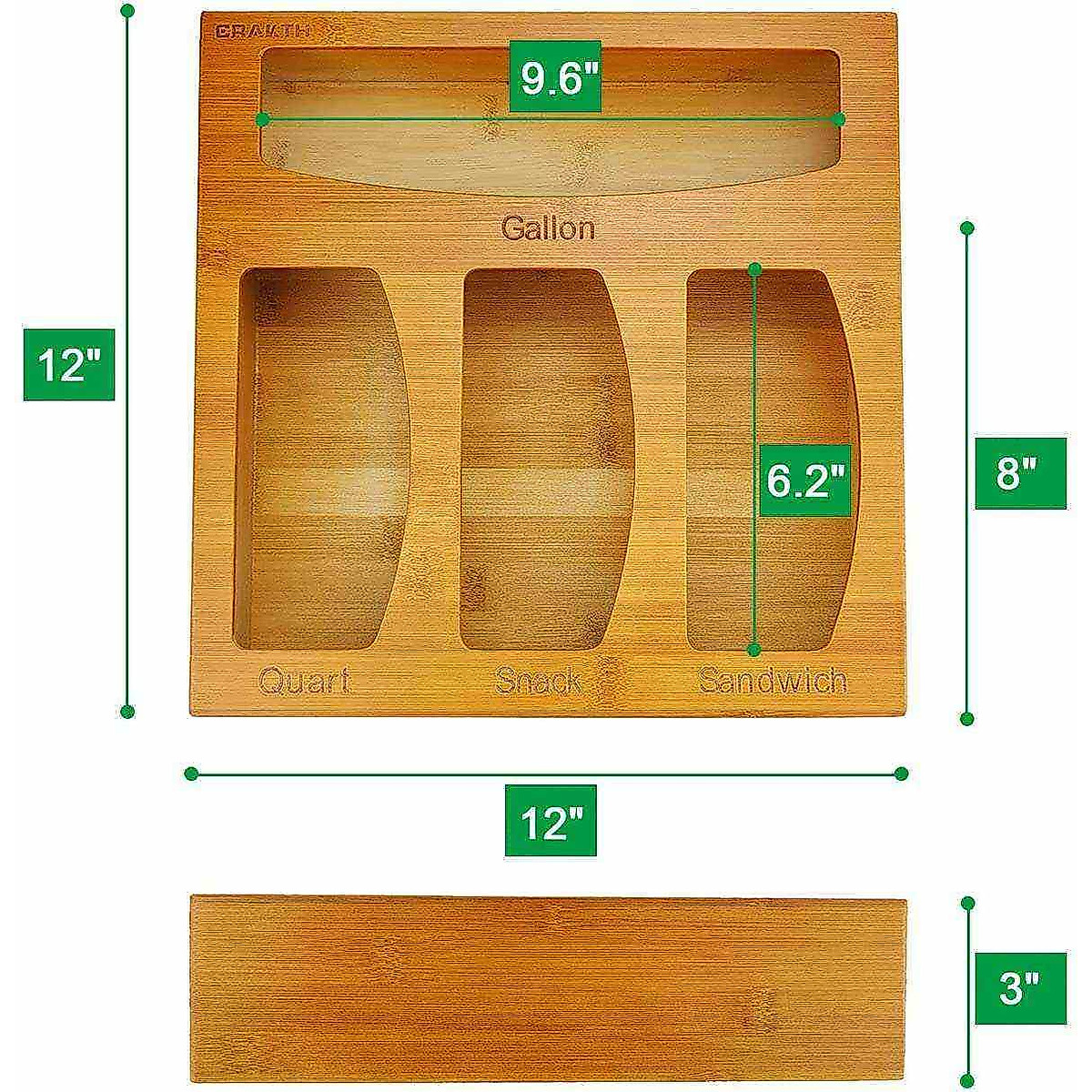 HMNL INC HOME Ziplock Bag Storage Organizer for Cabinet Drawer, Baggie Organizer Box and Ziploc Bag Organizer, Hefty For Ziploc, Gallon, Quart, Sandwich & Snack Variety Size Bags