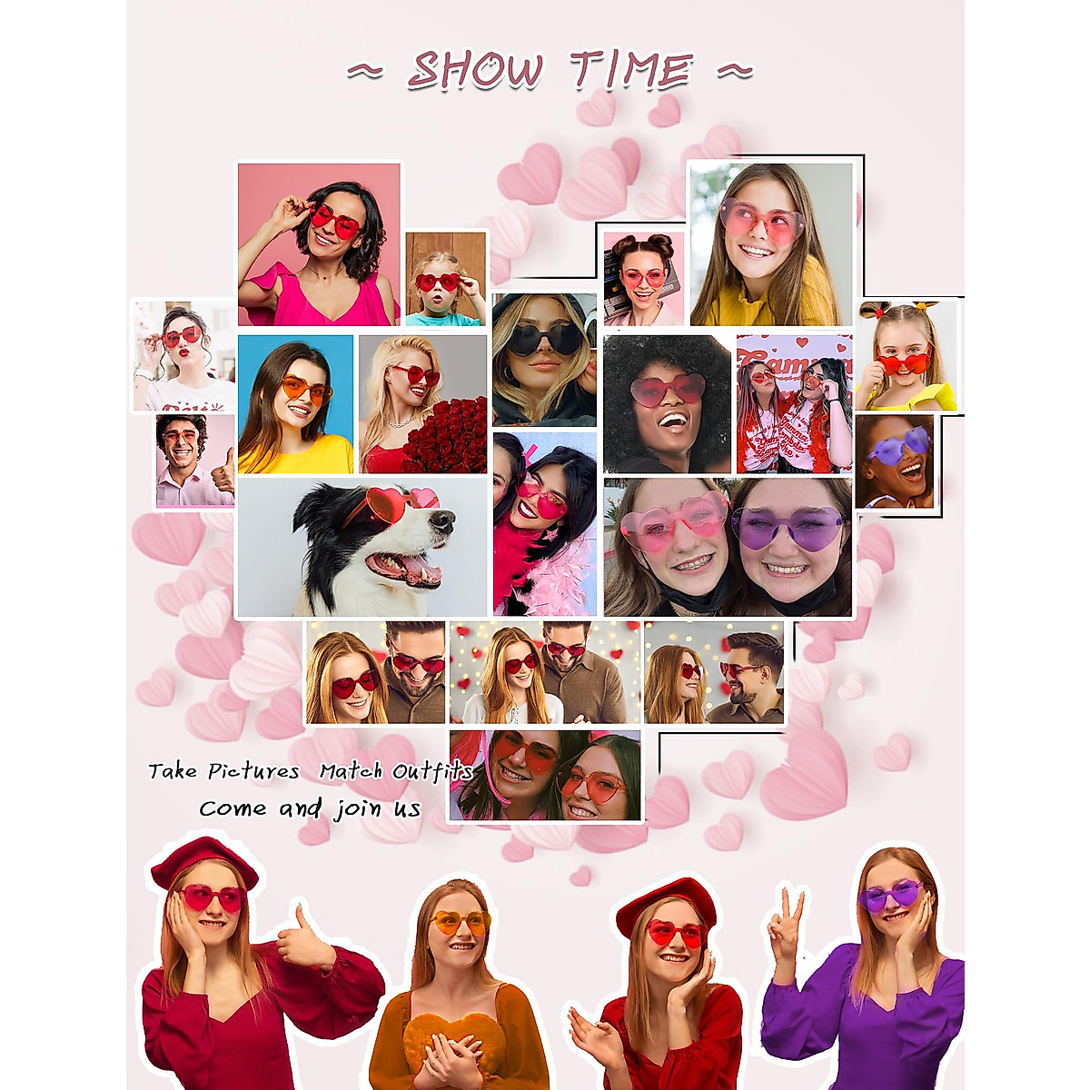 MIUSKATL 18 Pairs Heart Sunglasses, Rimless Heart Shaped Sunglasses Pack, Bulk Heart Sunglasses for Women, Colored Party glasses (Pink)