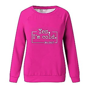 Ke1Clo Womens Summer Tops Fashion Women's Casual Long Sleeve Round Neck Printed Ladies Sweatshirt Tops Blouse Hot Pink