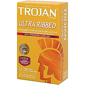 TROJAN Stimulations Ultra Ribbed Spermicidal Condoms, 12 Count