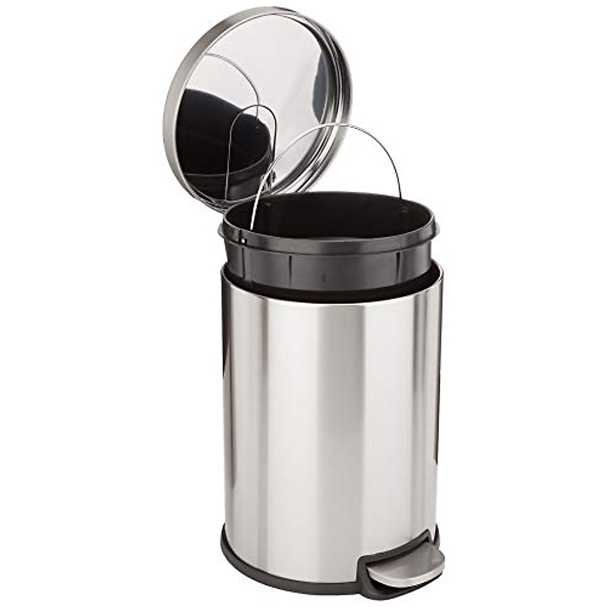 Amazon Basics Round Cylindrical Trash Can With Soft-Close Foot Pedal, 20 Liter/5.3 Gallon, Brushed Stainless Steel
