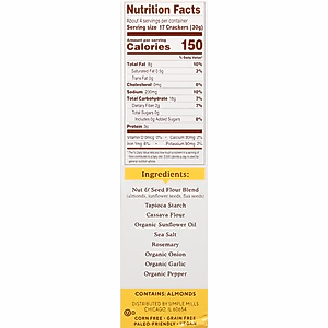 Simple Mills Almond Flour Crackers, Rosemary & Sea Salt - Gluten Free, Vegan, Healthy Snacks, 4.25 Ounce (Pack of 1)