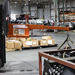 Titan Attachments Fork Mounted Telescoping Crane Jib Boom, Manual Telescopes 31-79in, 5500lb Lift Capacity, Two Swivel Hooks, Ideal for Warehouse or Factories