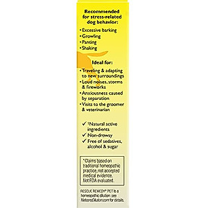 Bach RESCUE REMEDY PET for Dogs 20mL, Natural Calming Drops, Stress Relief for Dogs & Puppies, Caused by Separation, Thunder, Fireworks, Homeopathic Flower Remedy