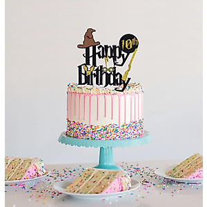 Wizard 10th Cake Topper, Boy and Girl 10 Happy Birthday Party Decoration - Black (5th-50th)